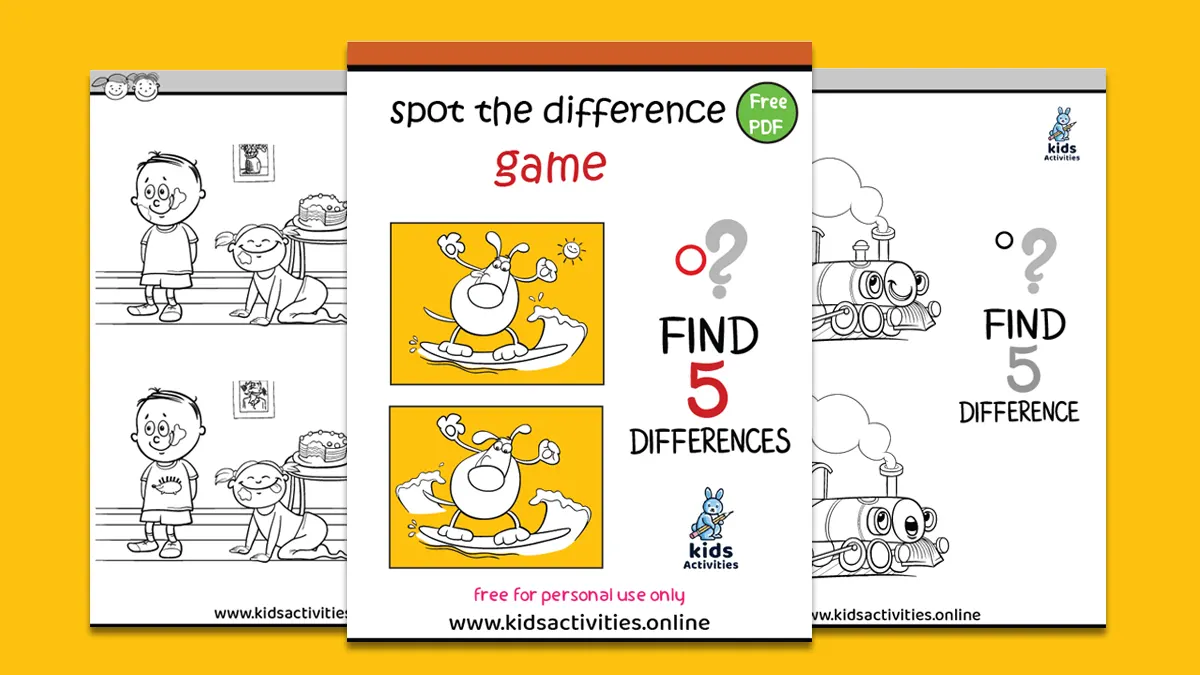 Spot 5 Difference Black and White Pdf, Free Download