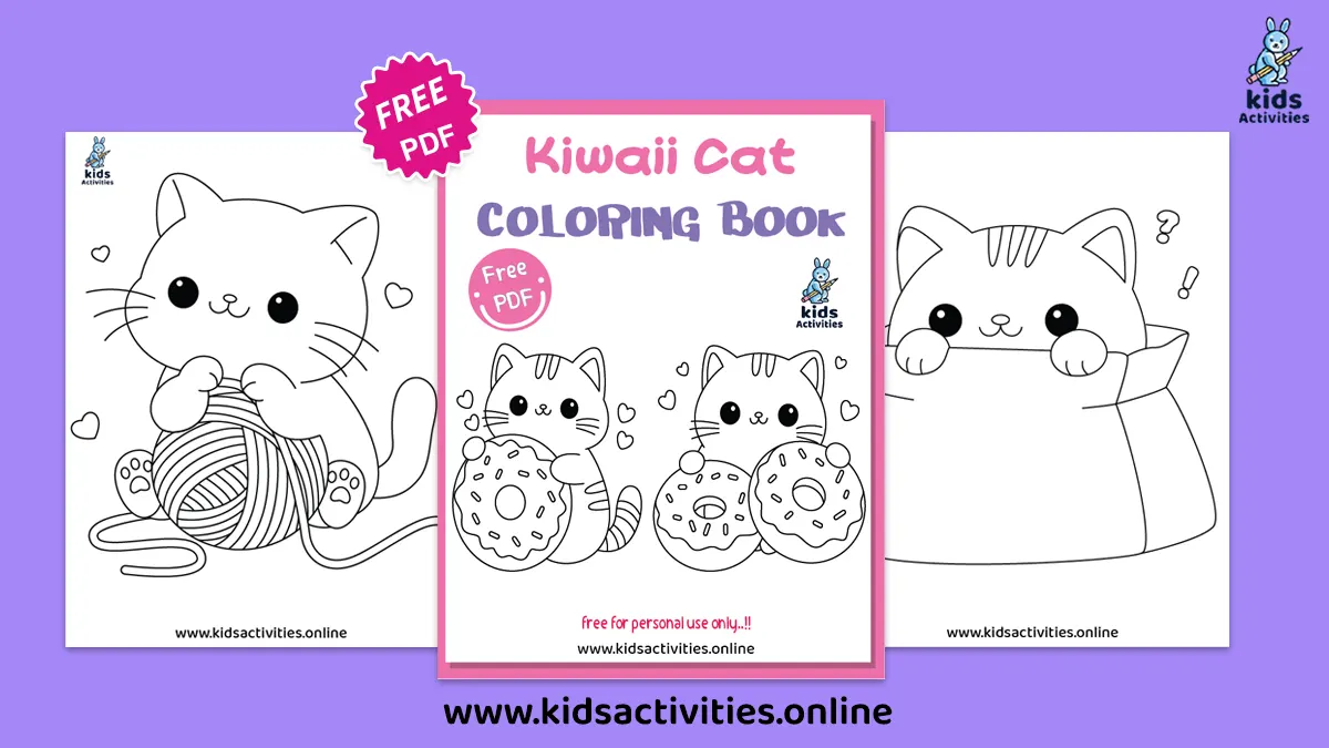 Free!- Printable Kawaii Cat Coloring Pages for Toddlers ⋆ Kids Activities