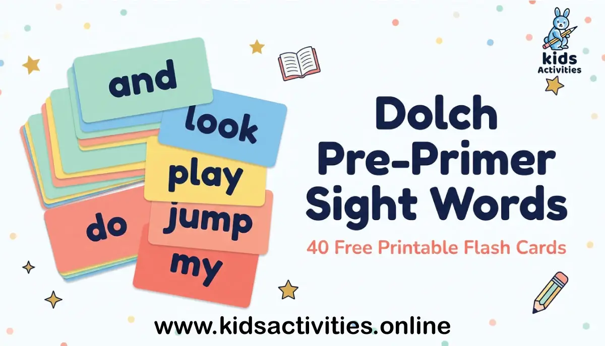 Dolch Pre-Primer Sight Words Flash Cards: Free Printable PDF ⋆ Kids ...